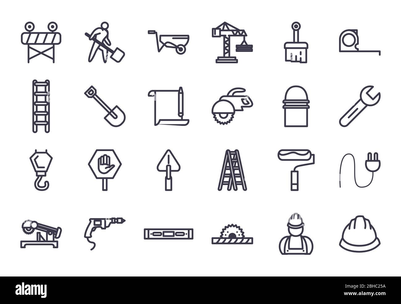 line style icon set design of Construction working maintenance workshop ...