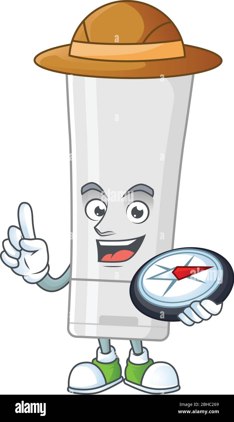 World explorer white plastic tube cartoon design style using compass ...