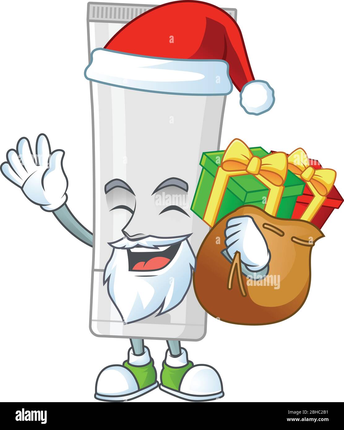 Santa white plastic tube Cartoon character design with sacks of gifts ...