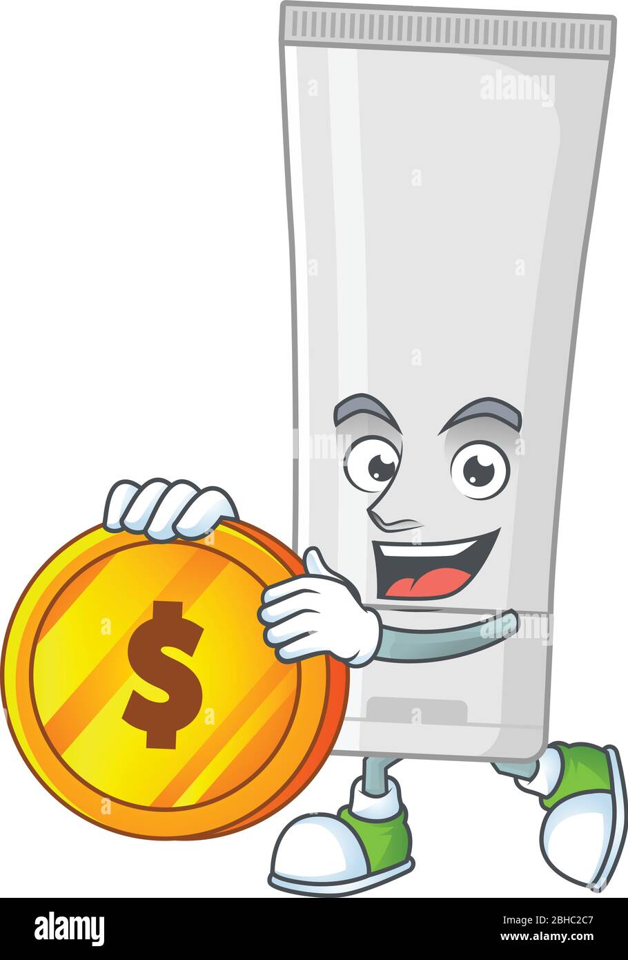 White plastic tube rich cartoon character have big gold coin Stock ...