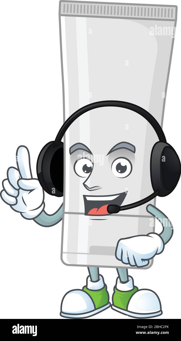 White plastic tube cartoon character style speaking on headphone Stock ...