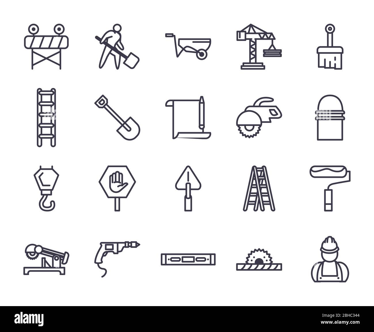 line style icon set design of Construction working maintenance workshop ...