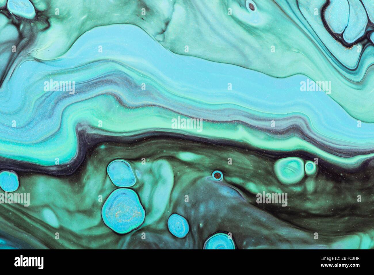Pastel green waves with blue spots and gold sparkles. Acrylic Fluid Art ...
