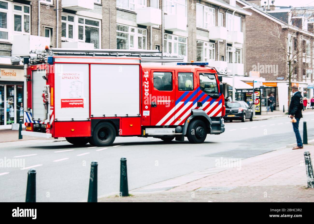 Rotterdam Netherlands April 1, 2019 View of a fire engine rolling in ...