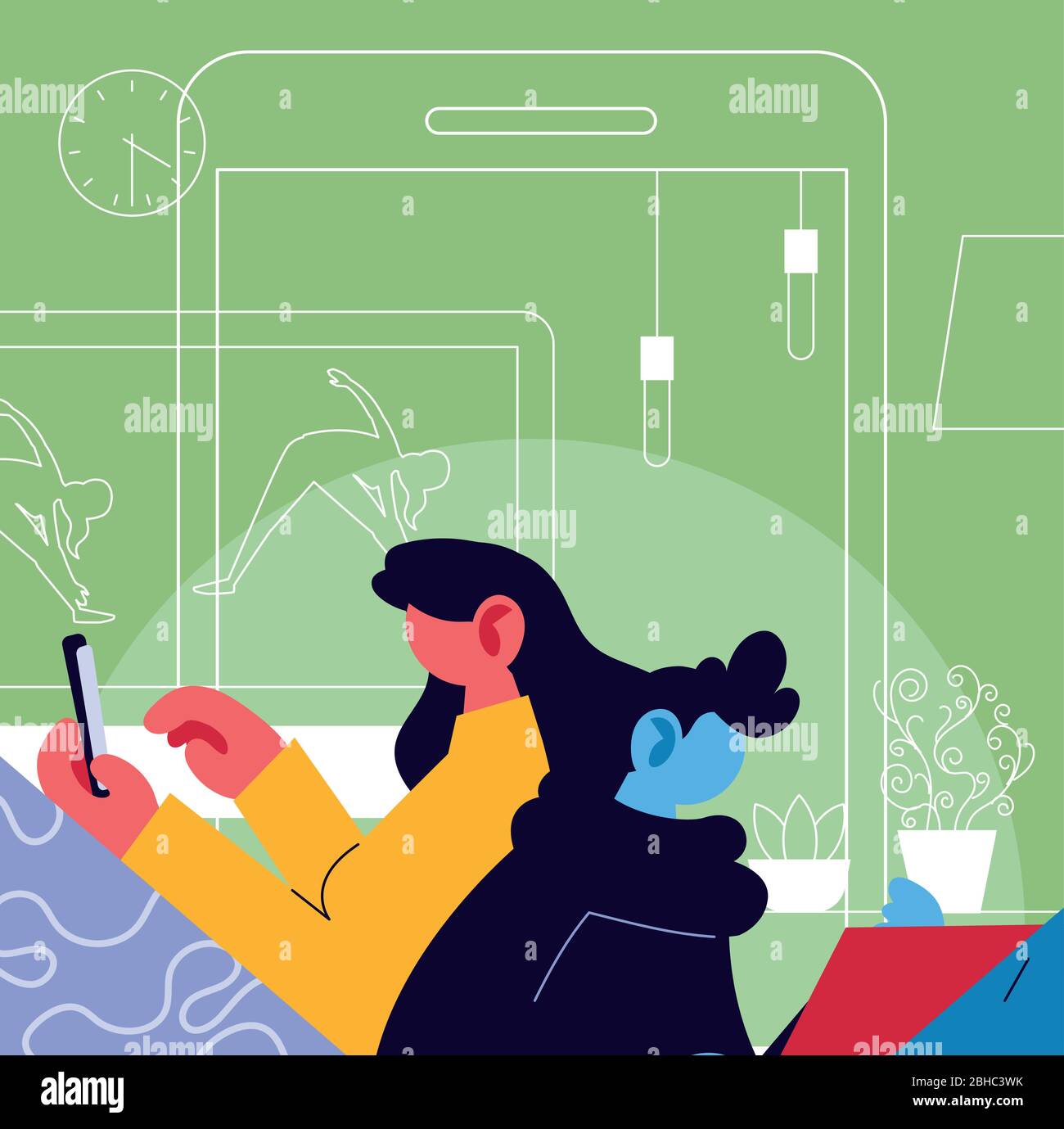 couple connected online by different electronic means vector ...