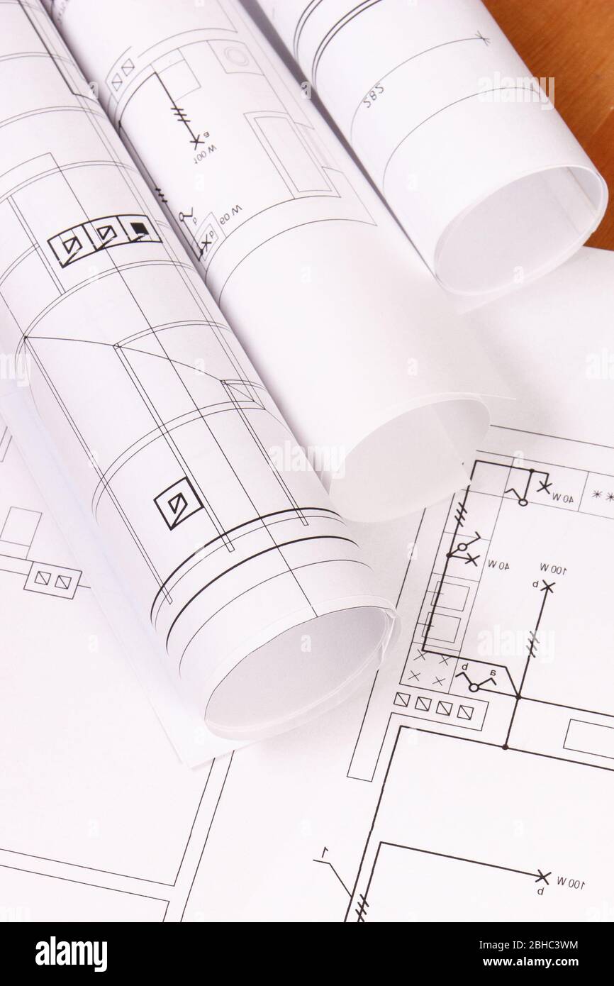 Rolls of diagrams or electrical construction drawings for engineer jobs ...