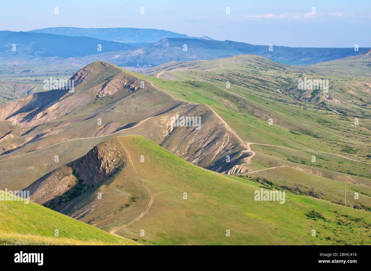 Aerial view of crooked path of roads on the mountain. Nature ...