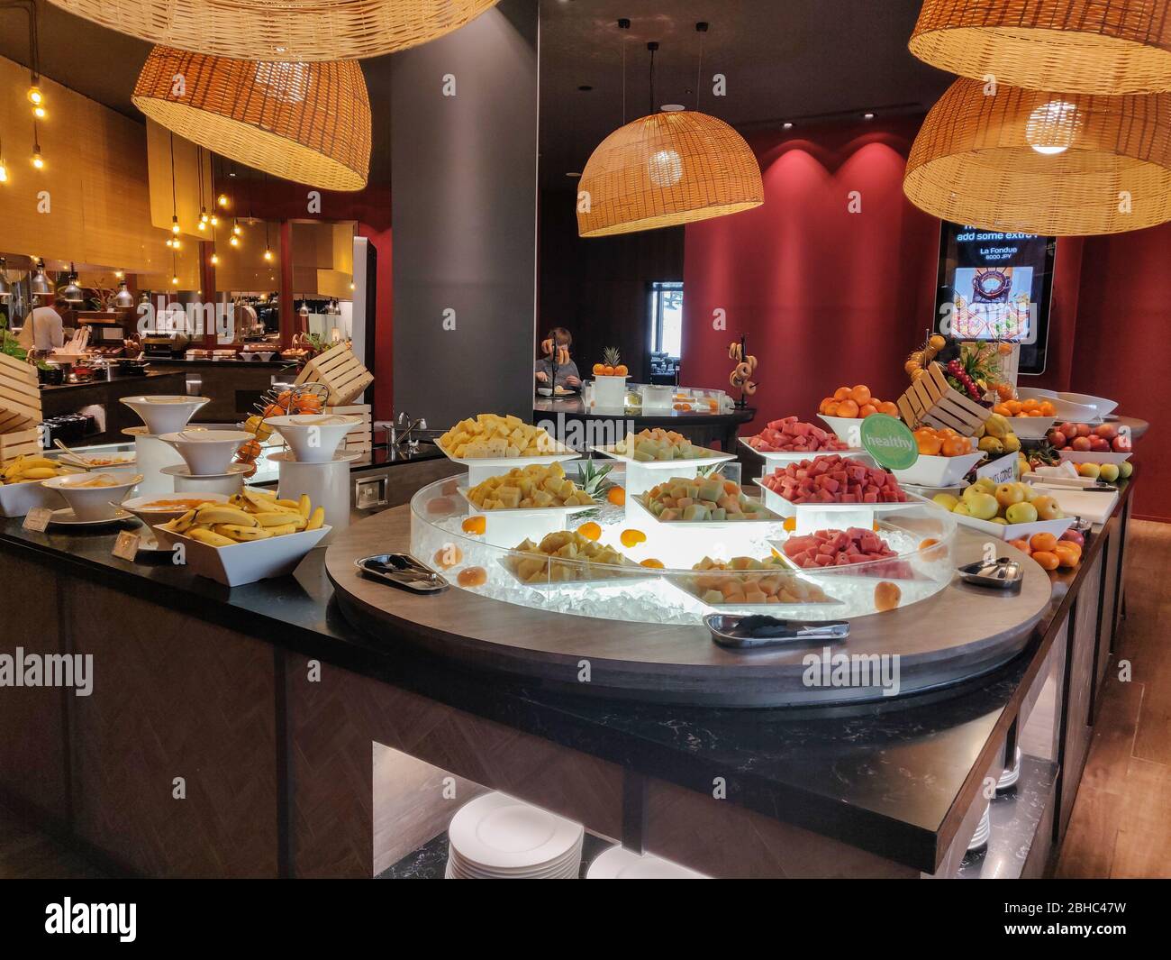 6 March 2019: Club Med Tomamu Japan - Chopped fruit at the breakfast ...