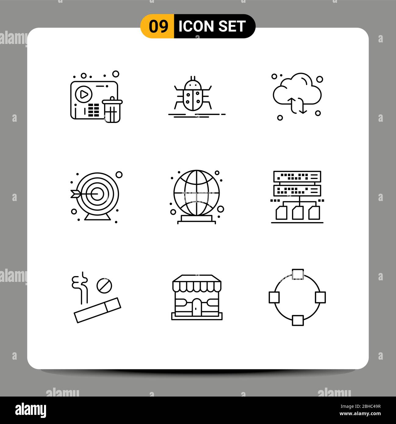 User Interface Pack of 9 Basic Outlines of global, goal, virus, darts ...