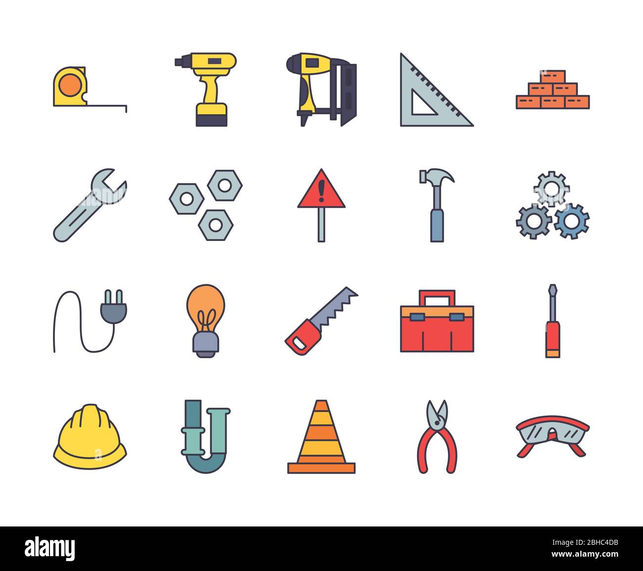 fill style icon set design of Construction working maintenance workshop ...