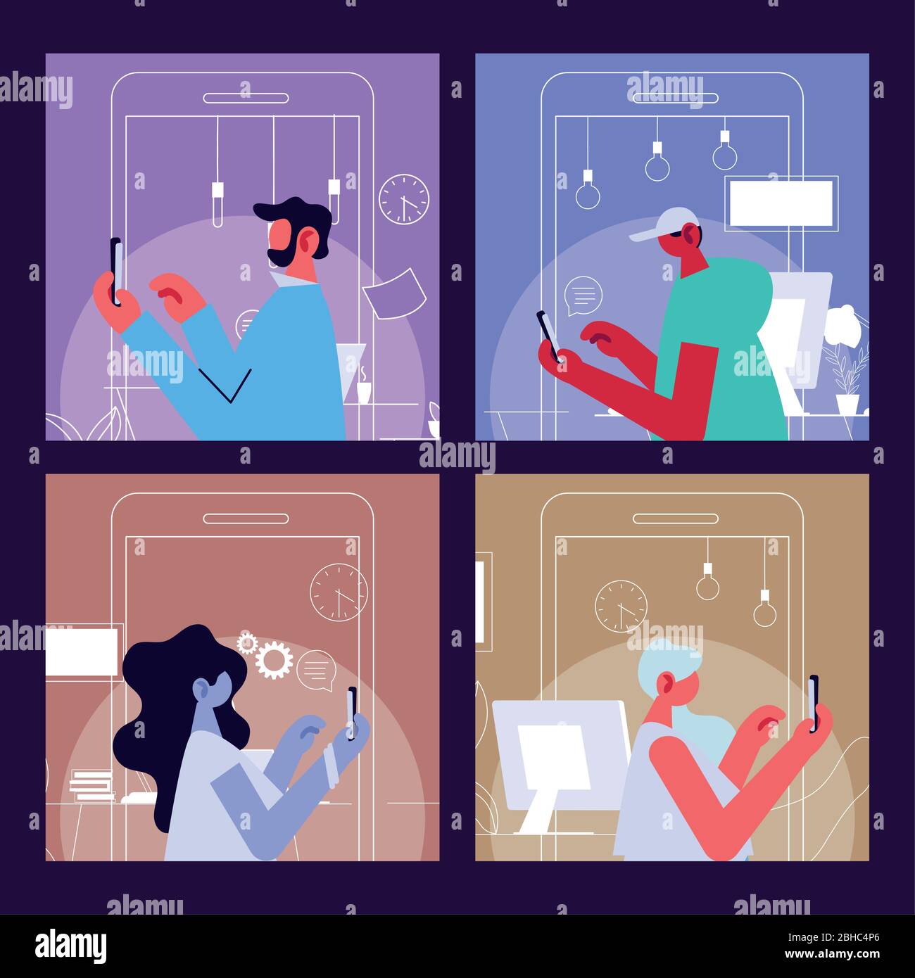 people connected online at home by different electronic means vector ...