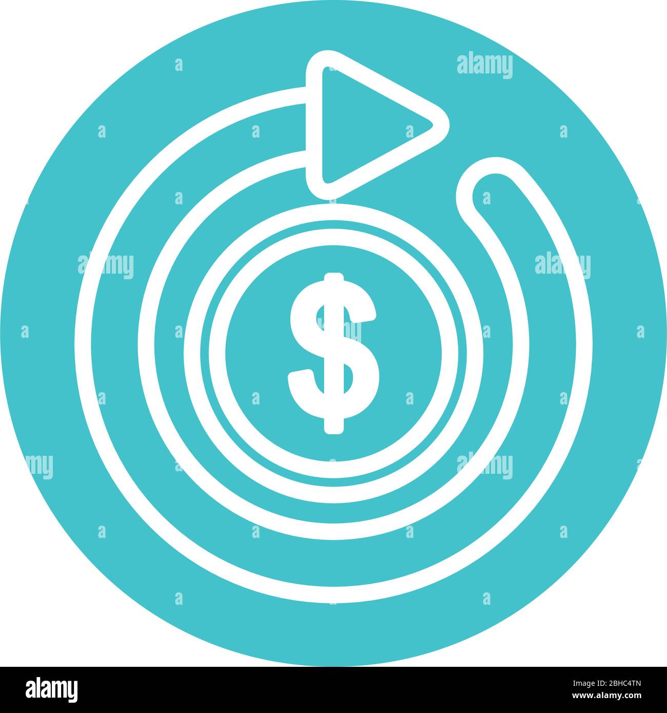 sync arrow with money coin icon over white background, block line style ...