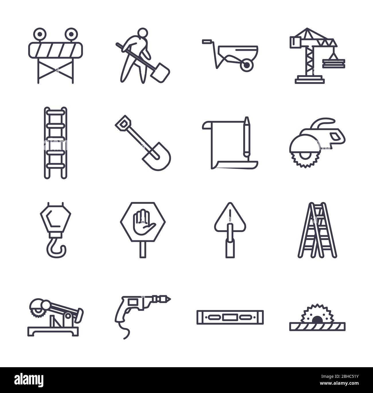 line style icon set design of Construction working maintenance workshop ...