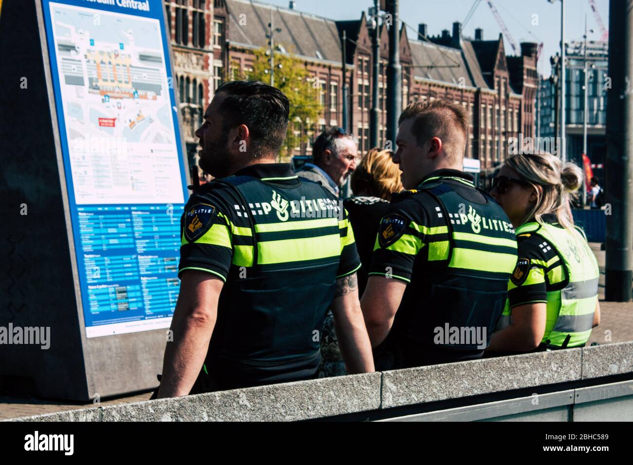 Amsterdam Netherlands April 8, 2019 View of Dutch police officers front ...