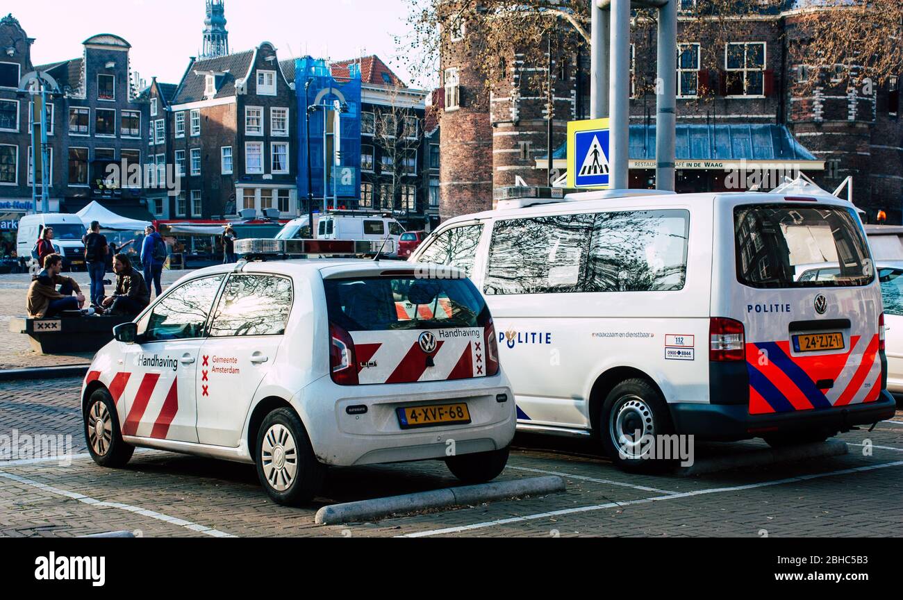 Amsterdam Netherlands April 8, 2019 View of a Dutch police car parked ...