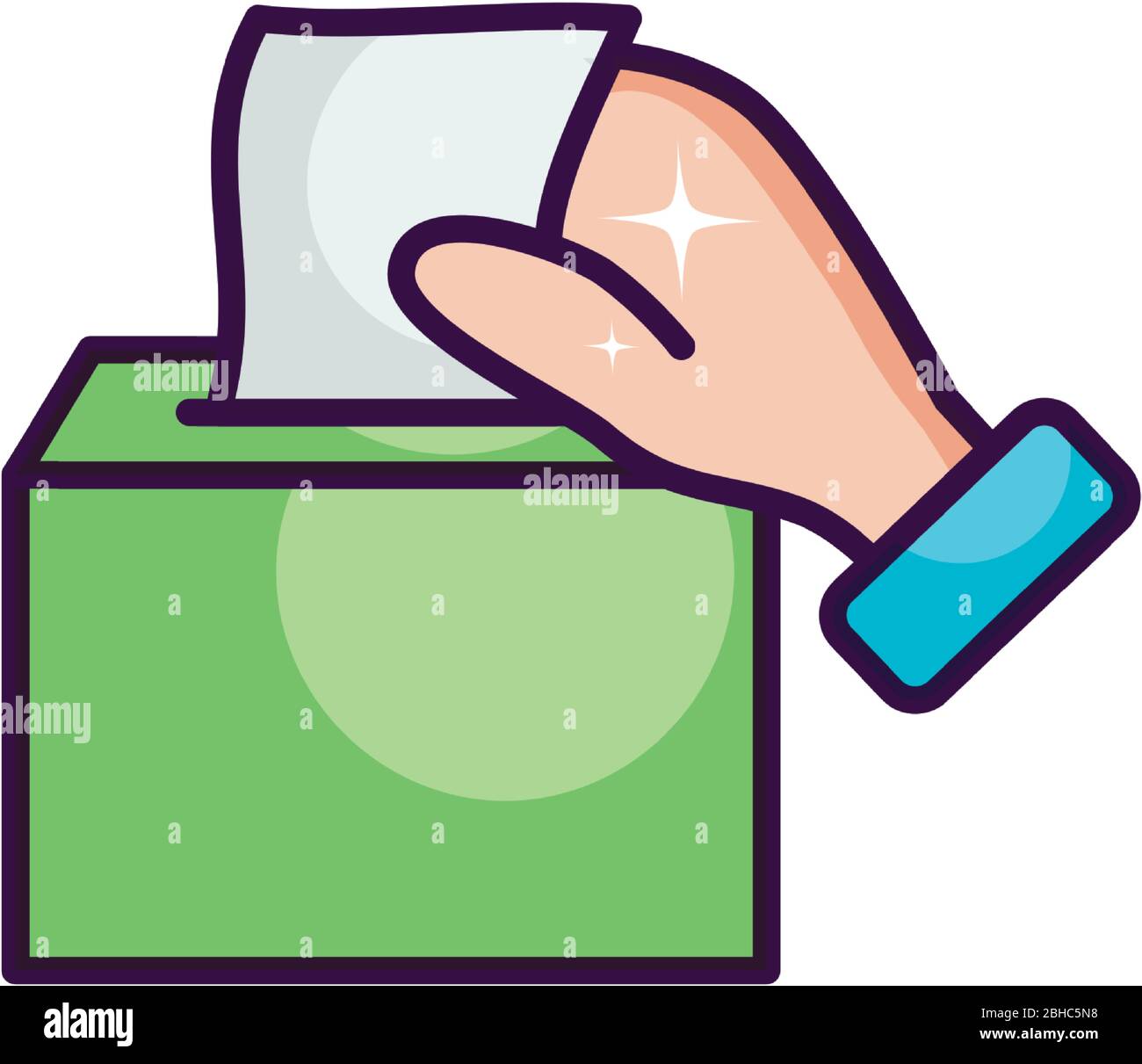 hand with tissues box icon over white background, line color style ...