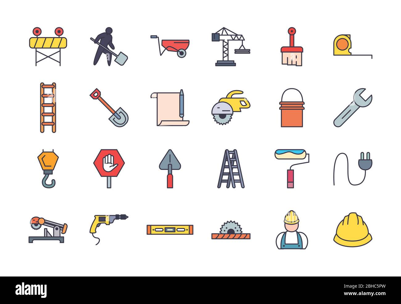 fill style icon set design of Construction working maintenance workshop ...