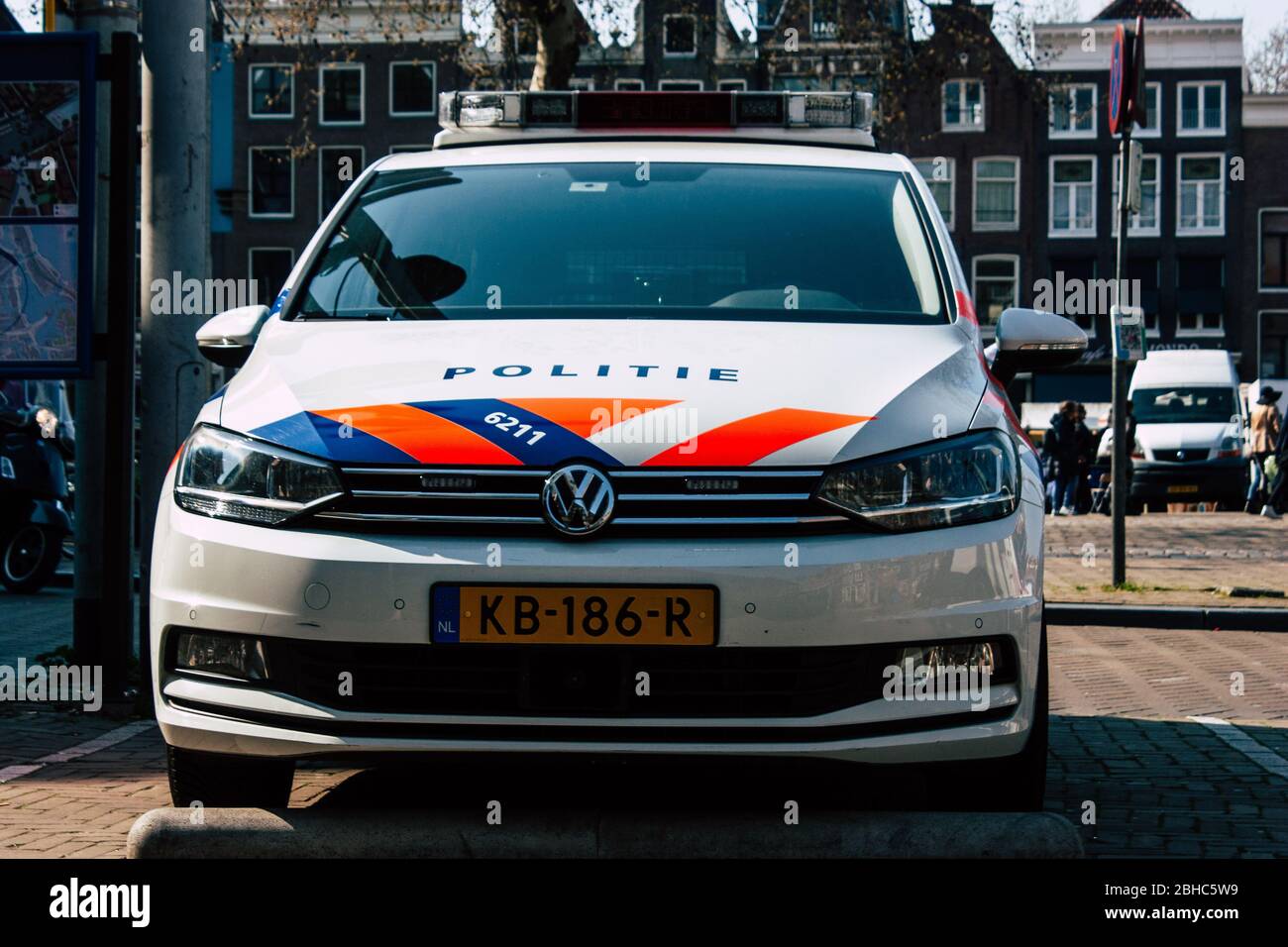 Amsterdam Netherlands April 8, 2019 View of a Dutch police car parked ...
