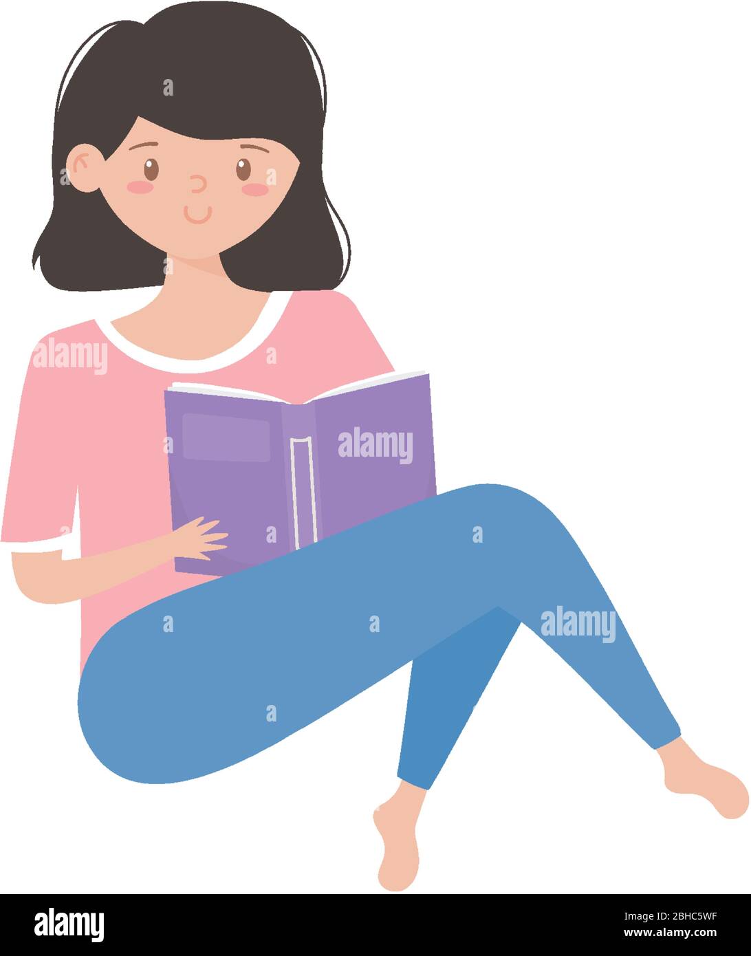 young woman reading book isolated icon on white background vector ...