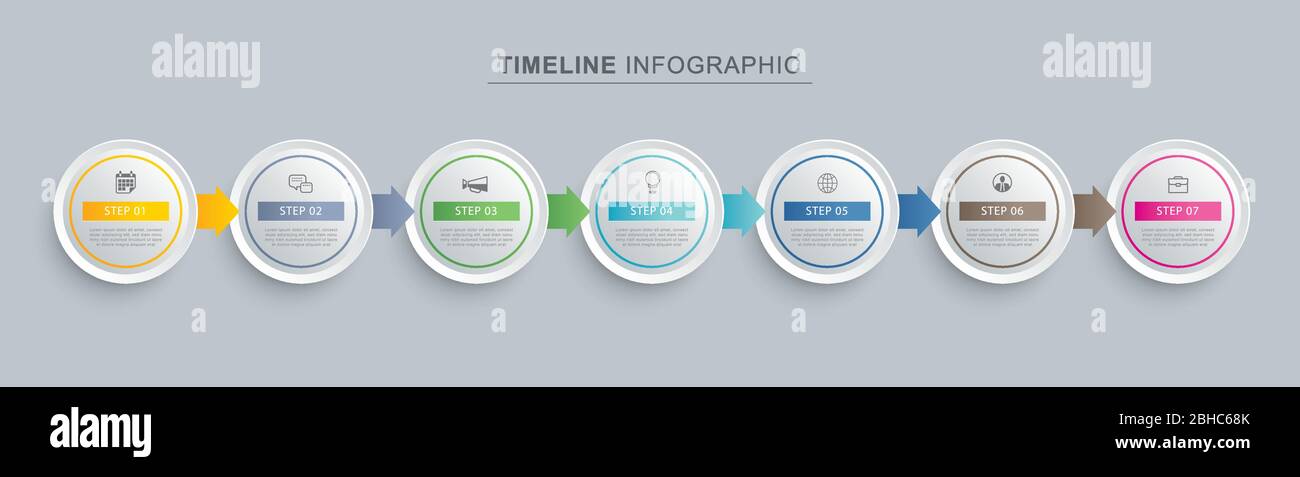 7 circle step infographic with abstract timeline template. Presentation ...