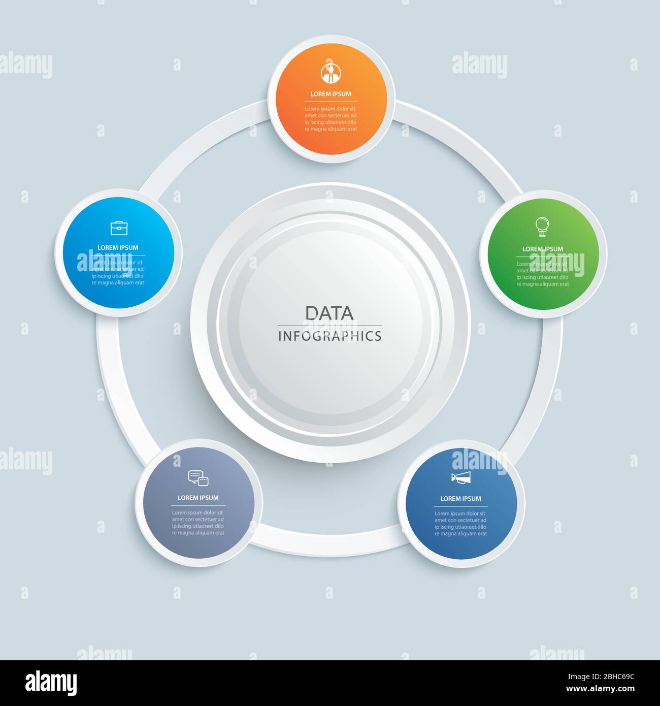 Infographics circle button with 5 data template. Vector illustration ...