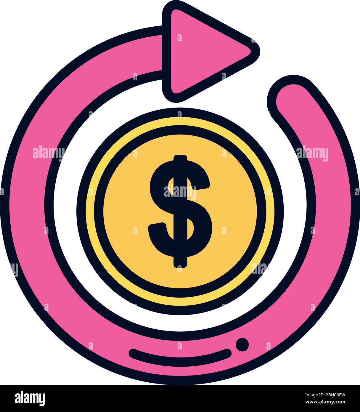 sync arrow with money coin icon over white background, color line style ...