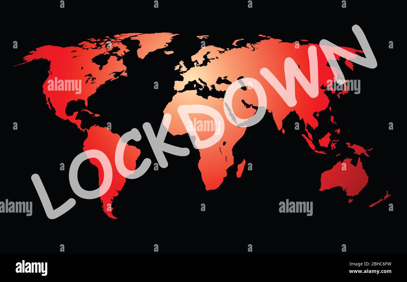 Representation of worldwide lockdown due to pandemic on world map ...
