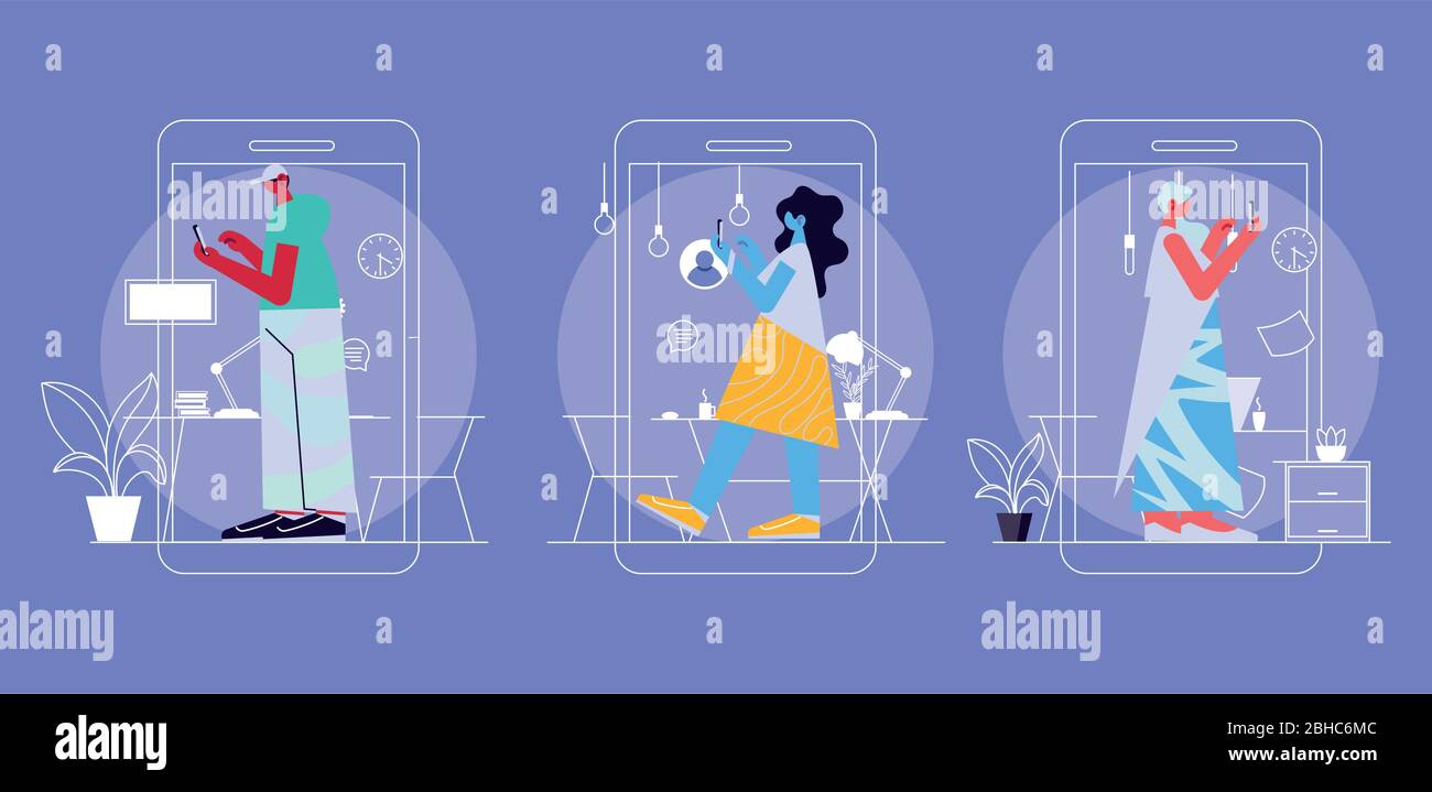 people connected online at home by different electronic means vector ...