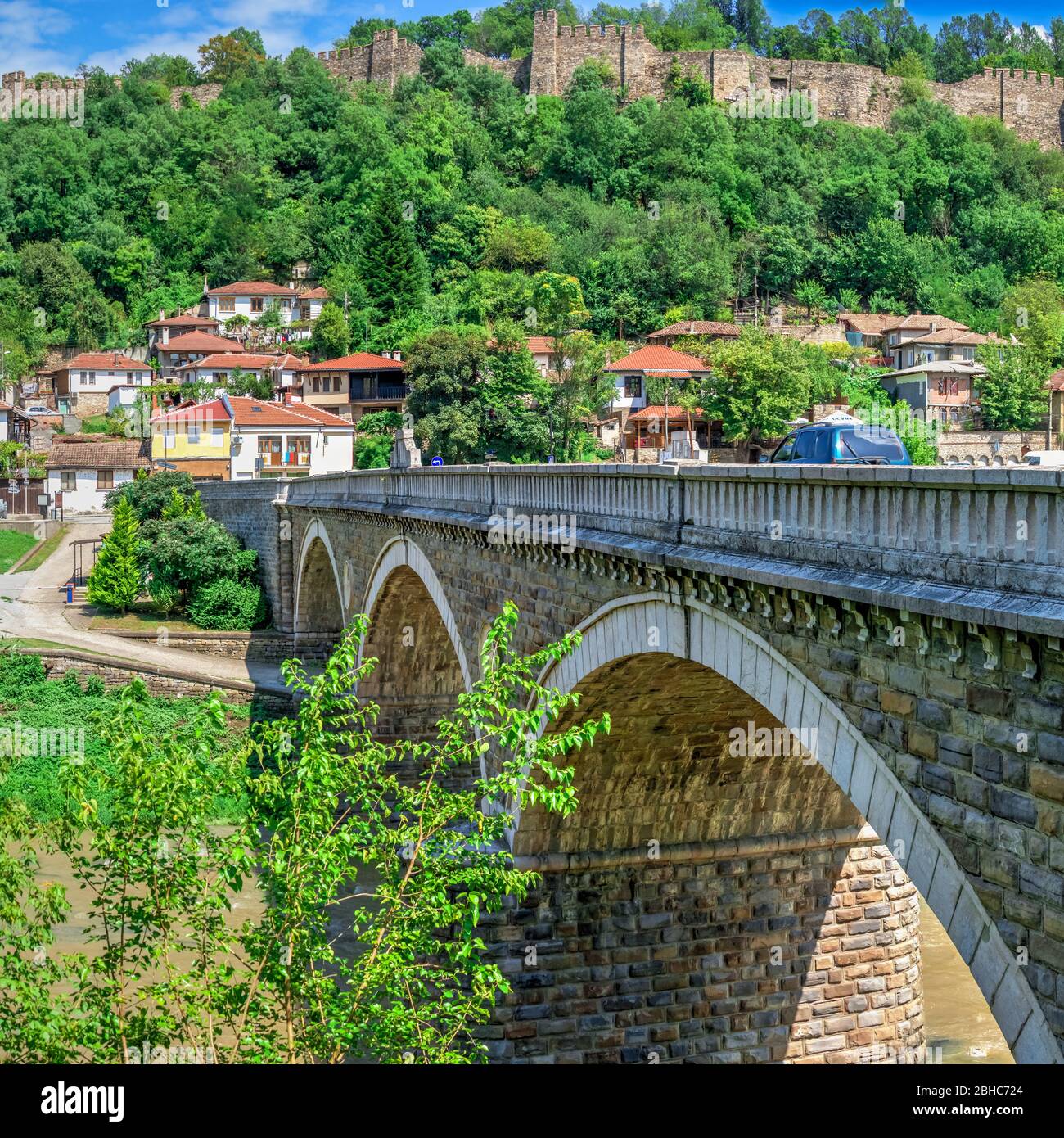 Bridge over the Yantra River near Veliko Tarnovo Fortress, Bulgaria. Hi ...