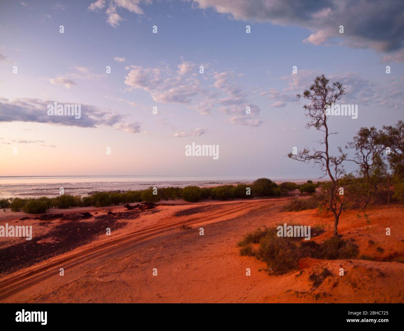 Red pindan dunes above RAMSAR-listed tidal flats and mangroves of ...