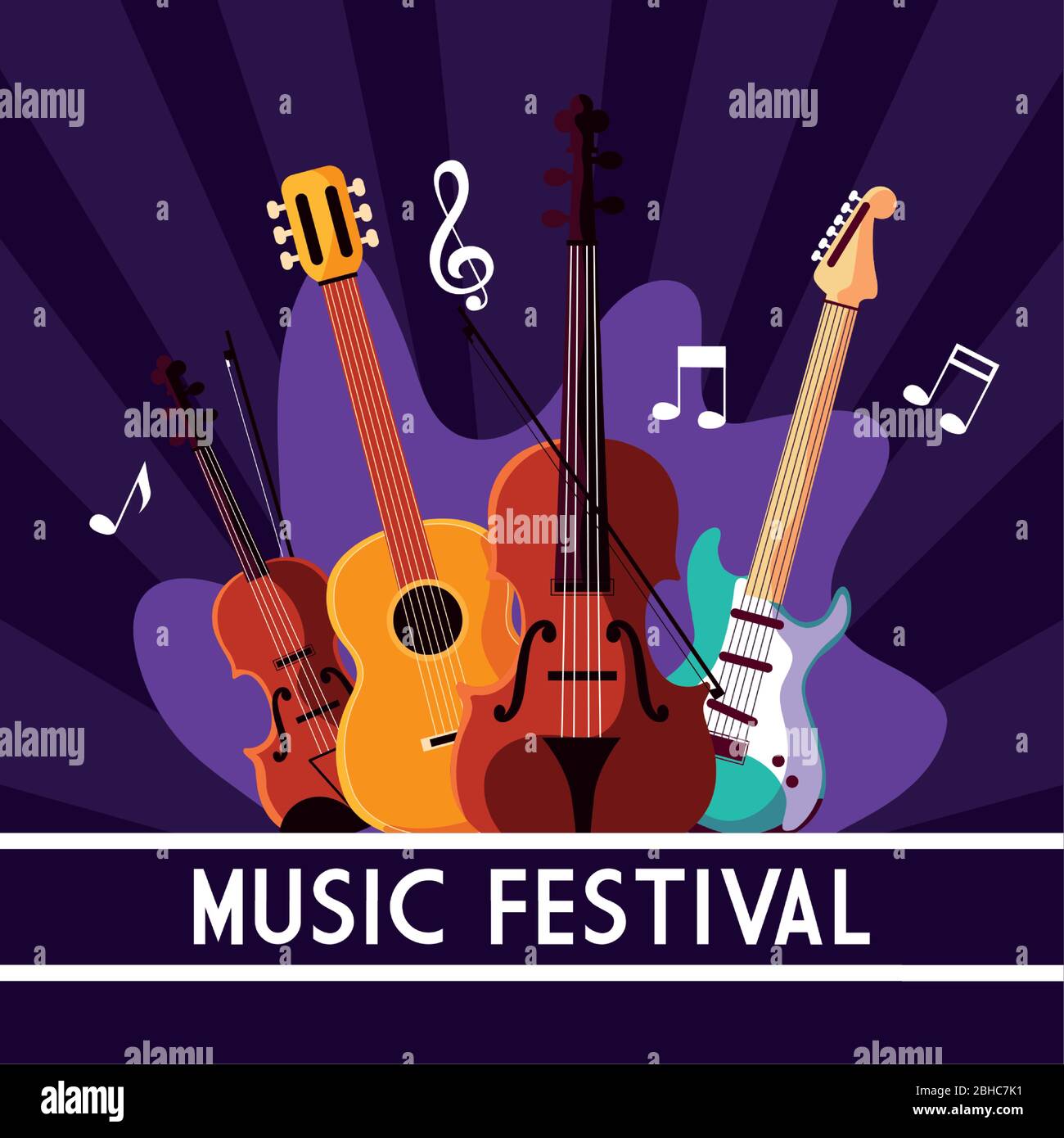 poster music festival with musical instrument vector illustration ...