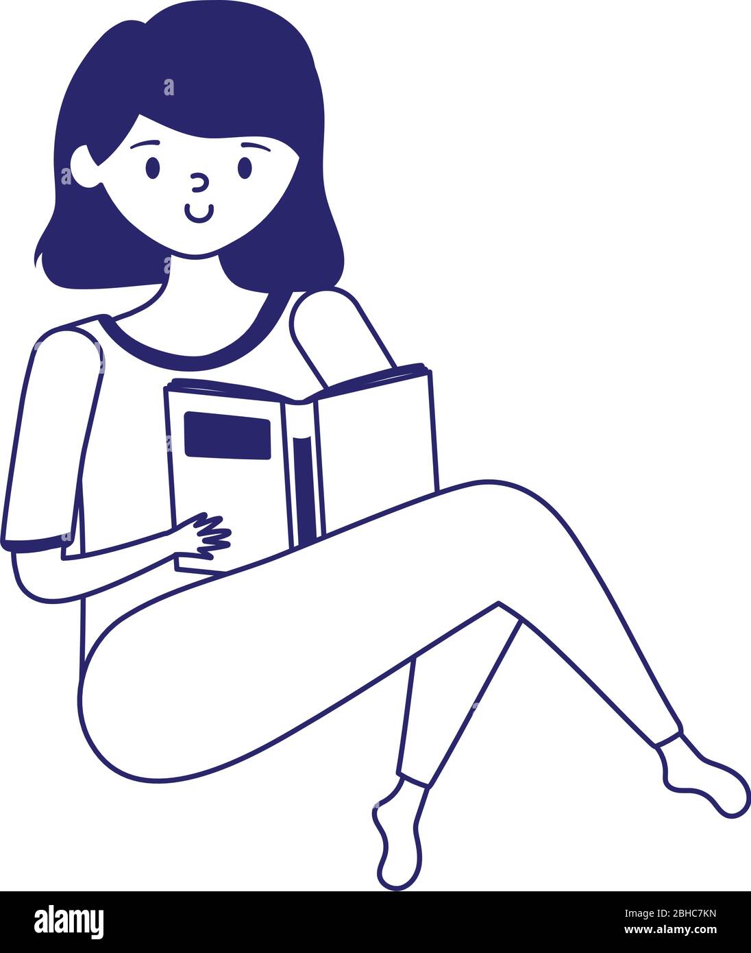 young woman reading book isolated icon on white background vector ...