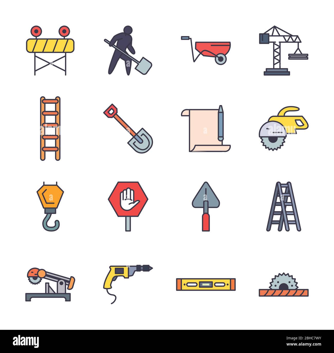 fill style icon set design of Construction working maintenance workshop ...