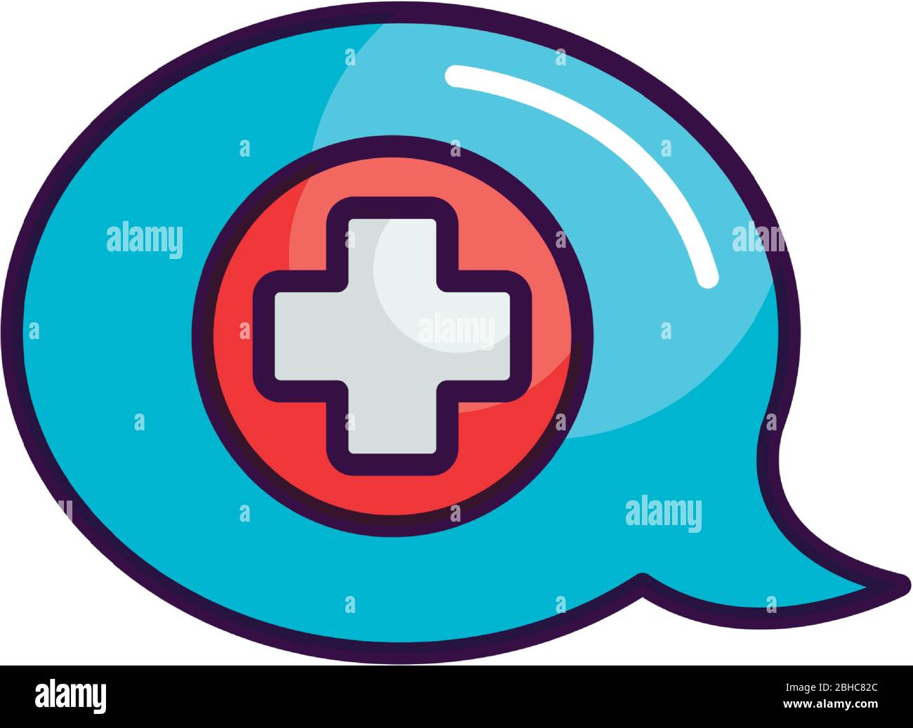 speech bubble with medical cross icon over white background, line color ...