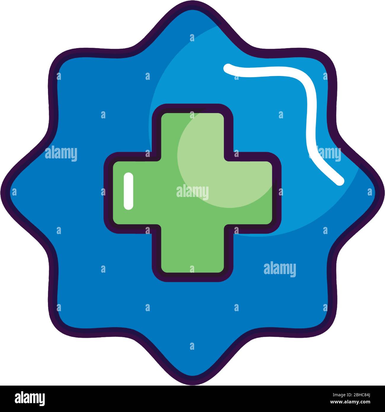 medical cross seal symbol icon over white background, line color style ...