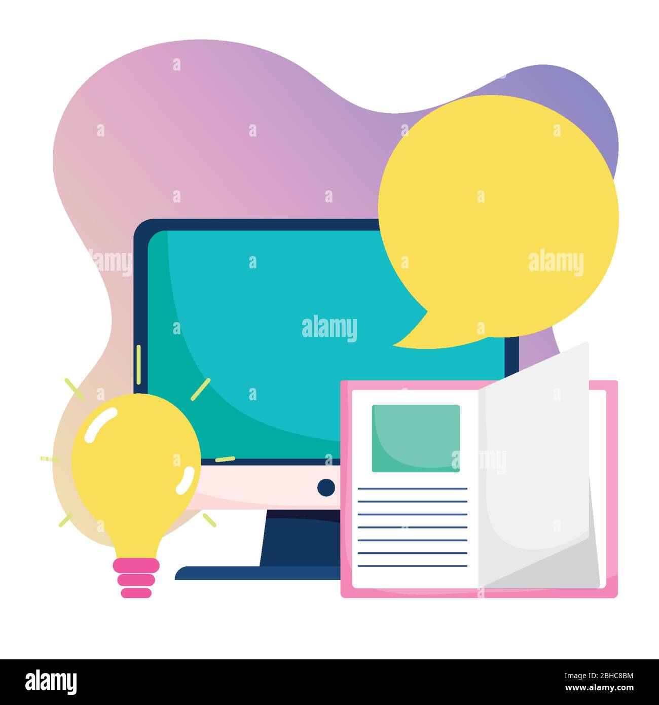 education online, computer monitor book bulb idea message vector ...