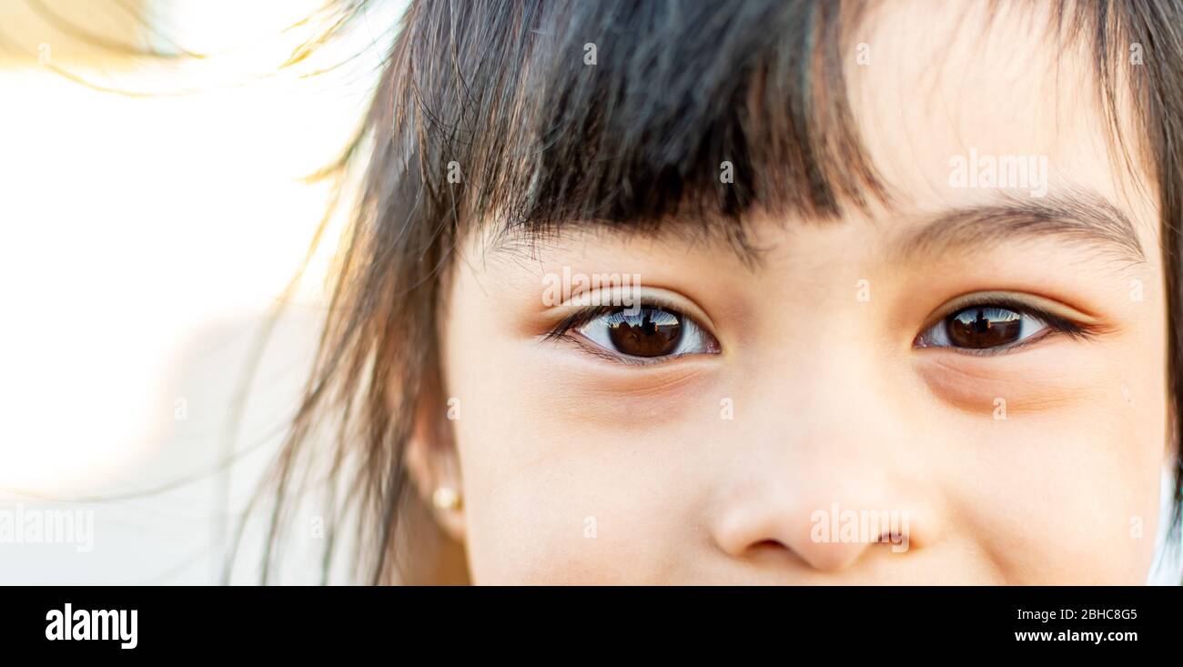 Closeup shot of child eyes with clear and shinny reflection. Eye care ...