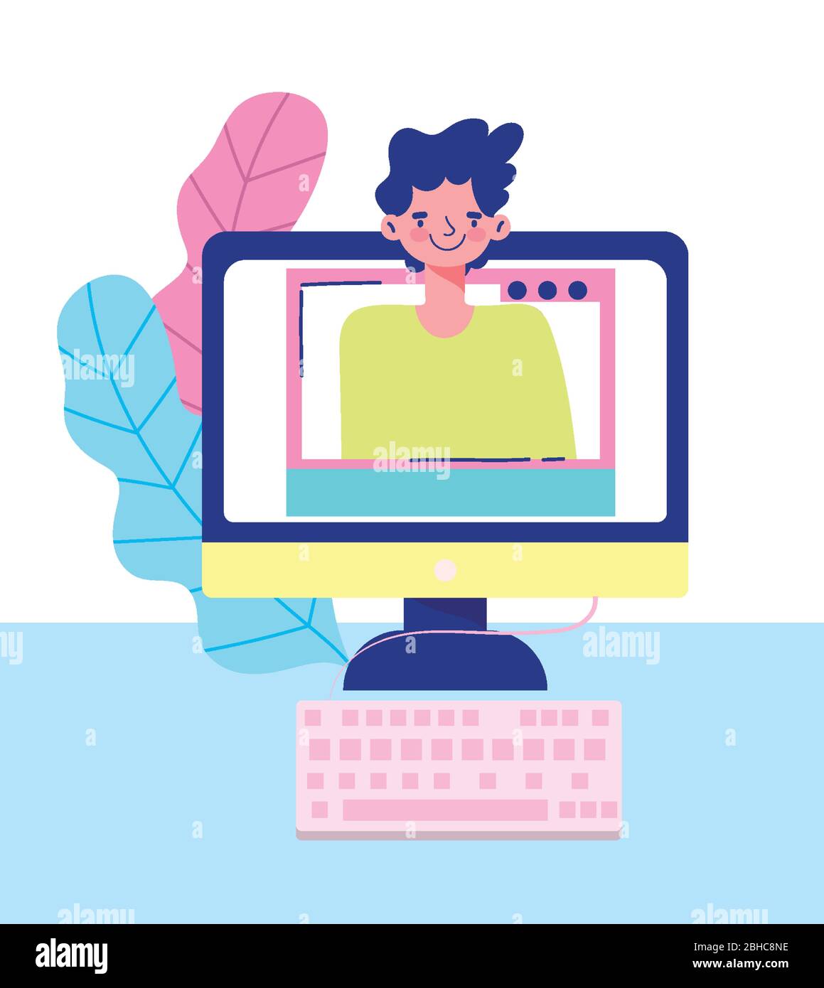 education online, computer keyboard student website lesson vector ...