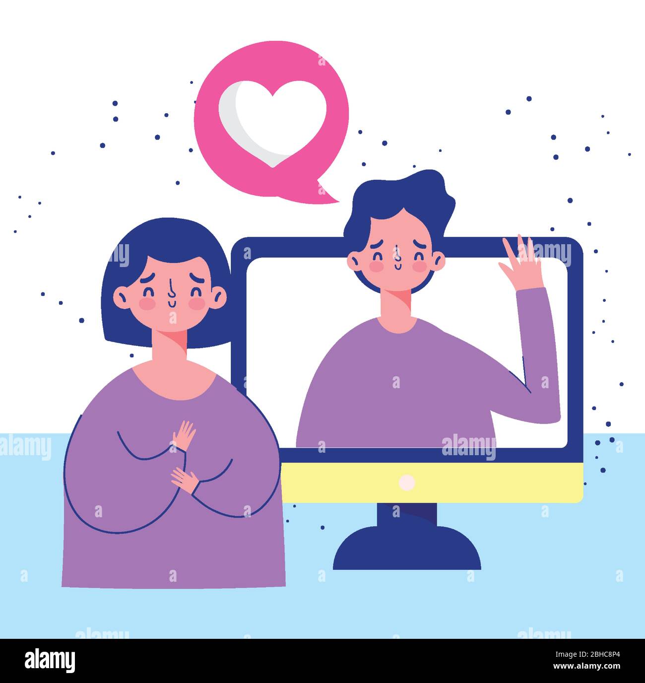 couple computer talking romantic message cartoon vector illustration ...