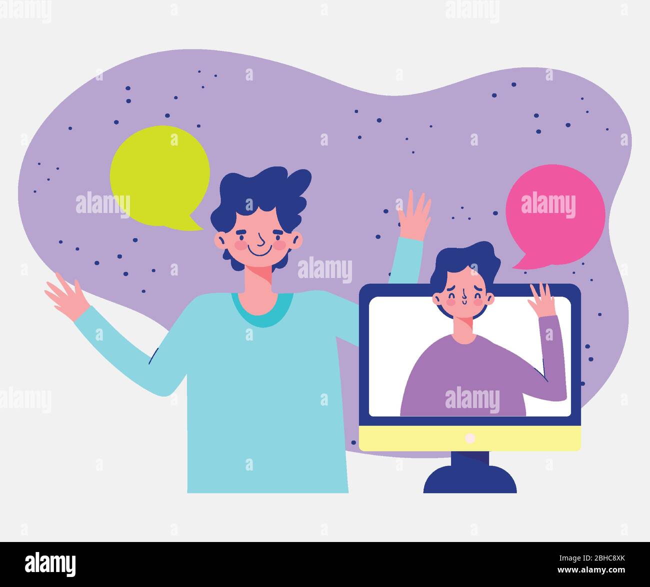 education online, students boy conversation virtual computer vector ...