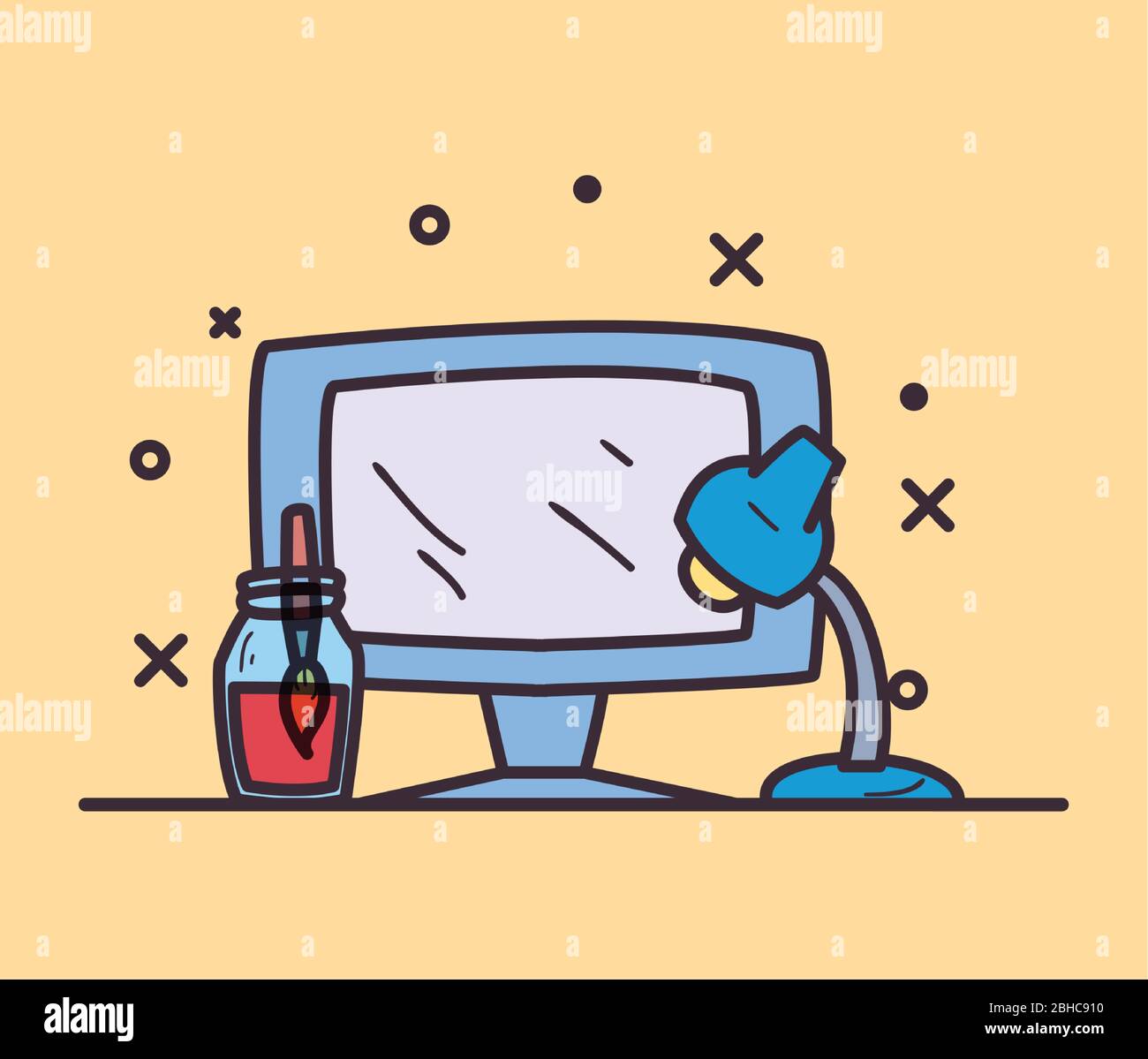 Computer brush lamp and jar design, Creativity artk theme Vector ...