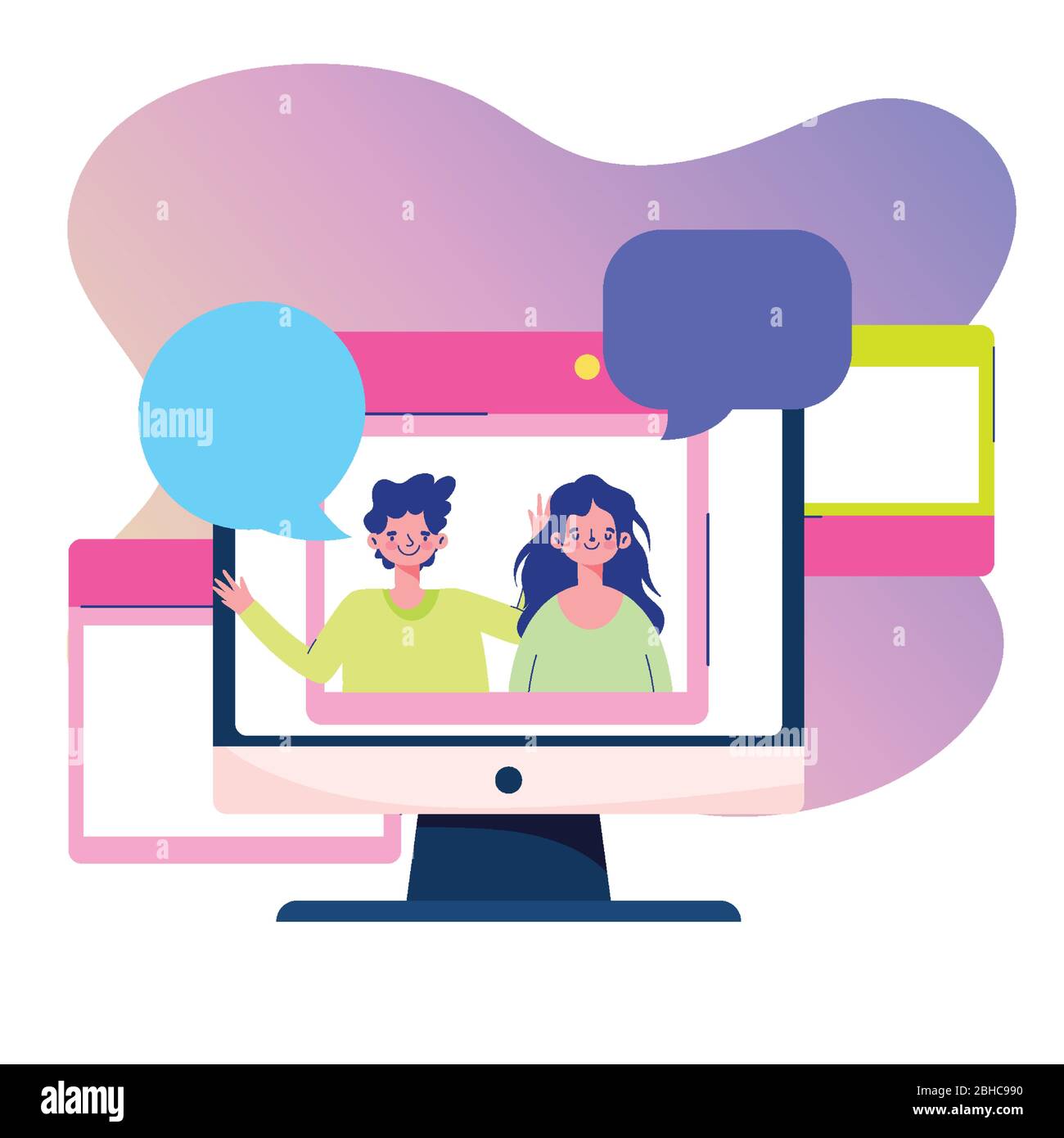 education online, computer students website speech bubble vector ...