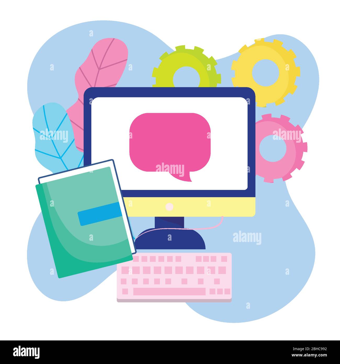 education online, computer keyboard book lesson learn vector ...