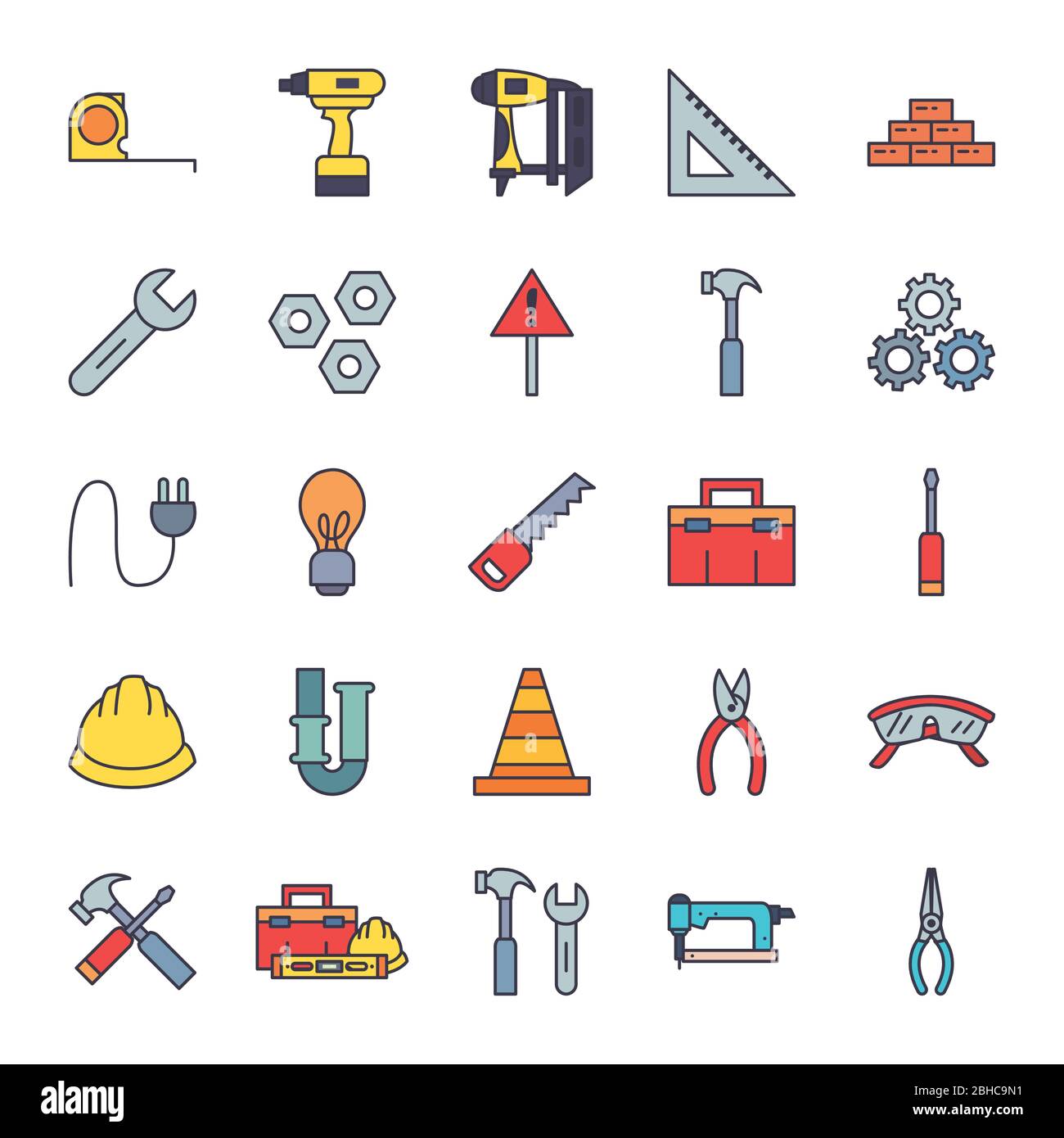fill style icon set design of Construction working maintenance workshop ...