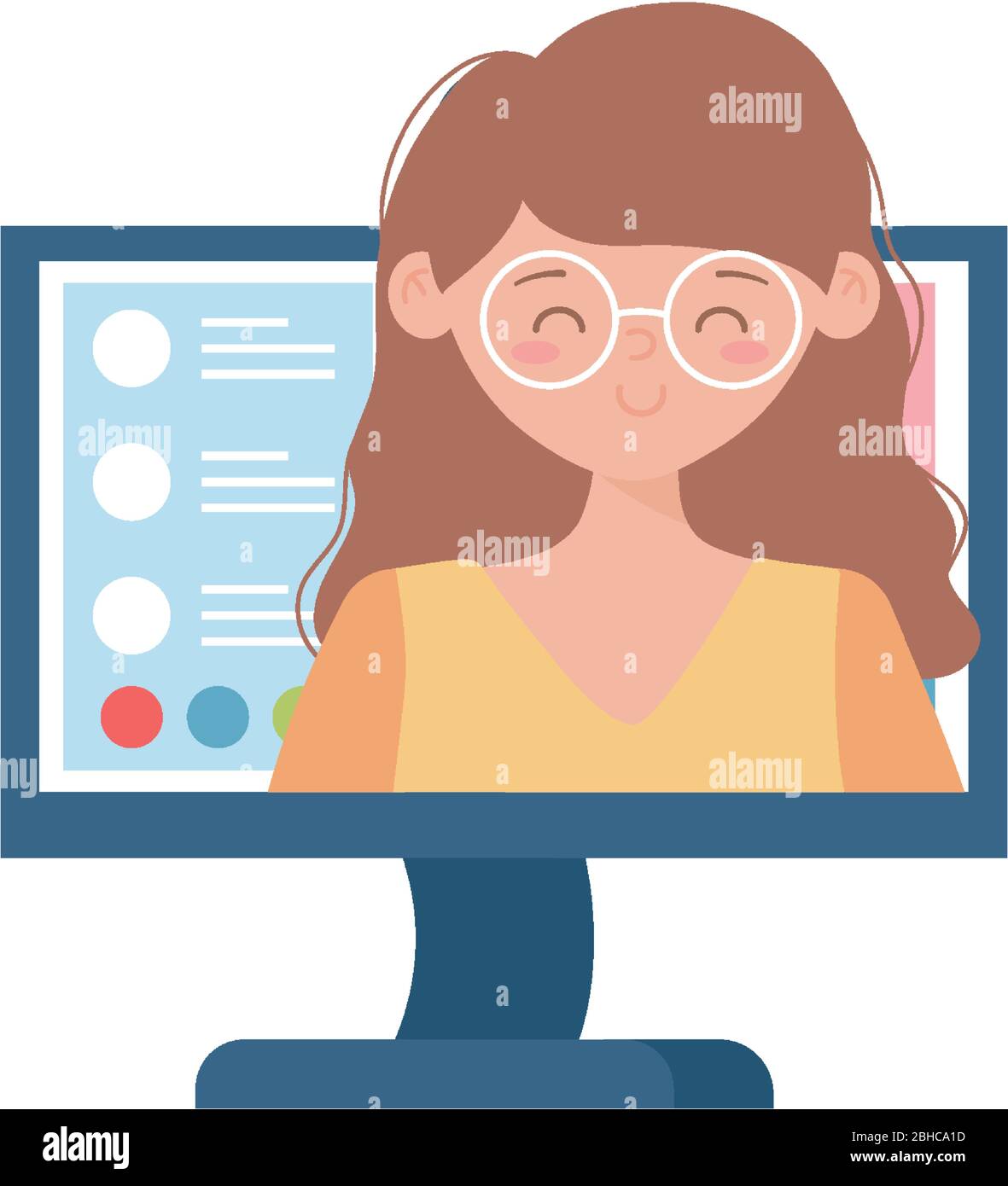 meeting online, woman video call team isolated icon vector illustration ...