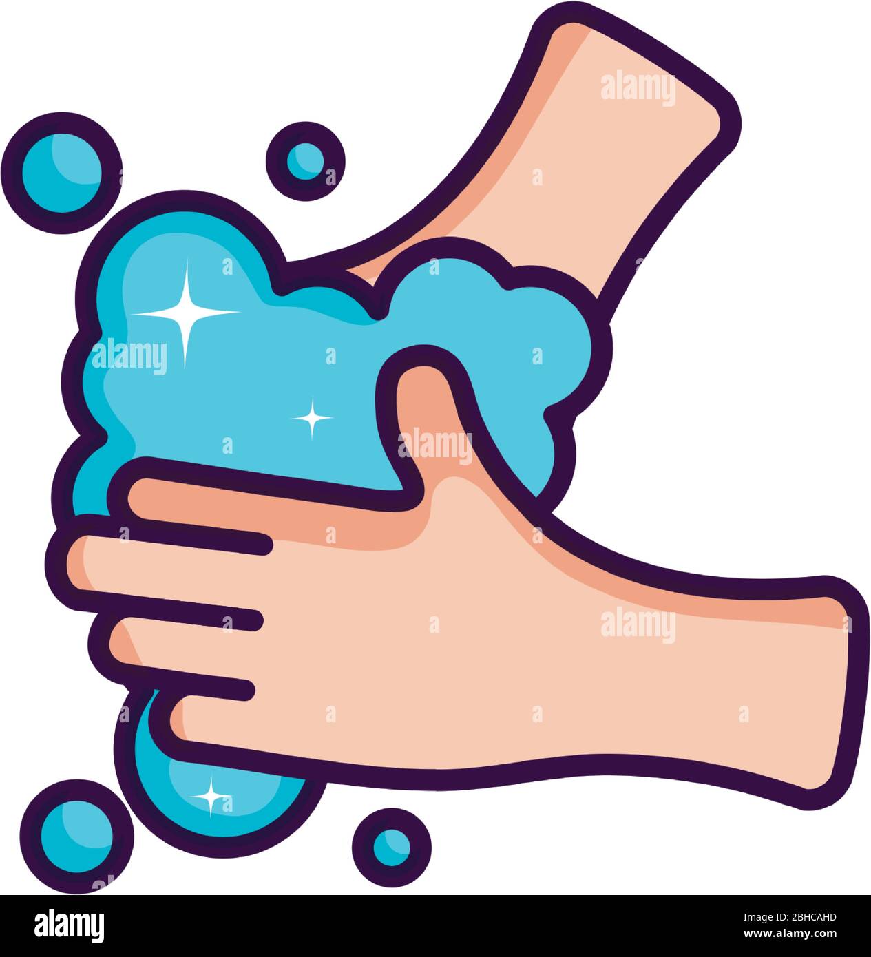 hand washing with soapy water icon over white background, line color ...