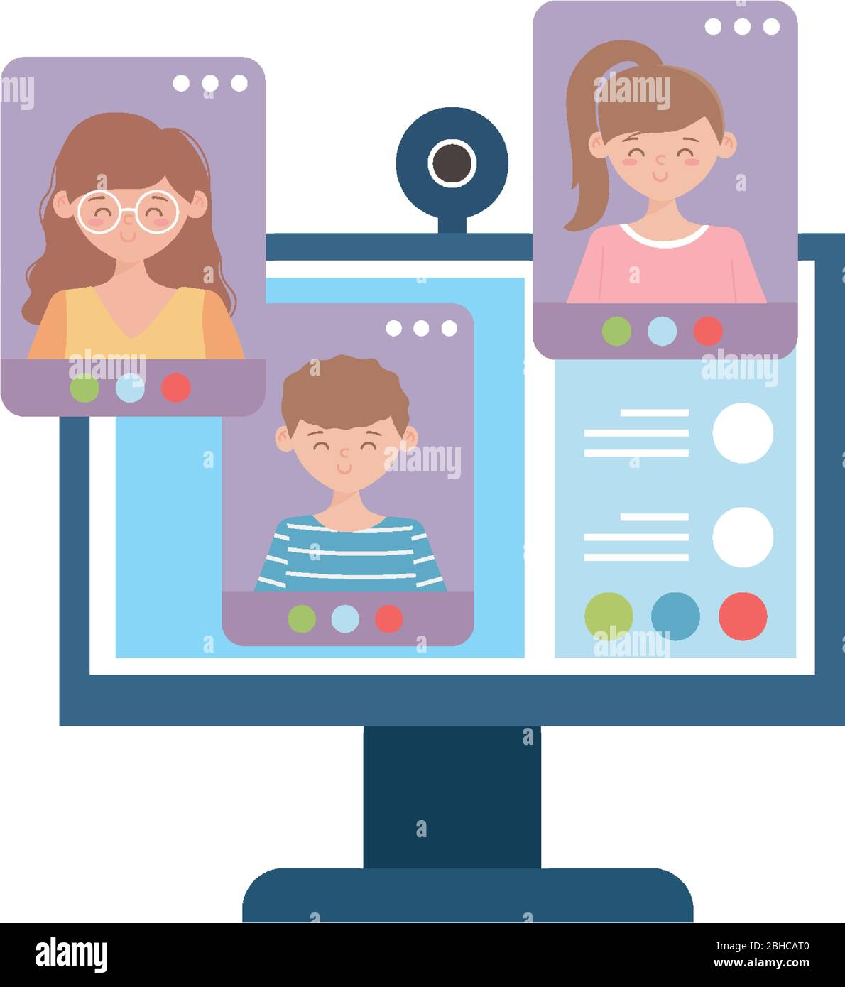 stay at home, studying online people computer camera vector ...