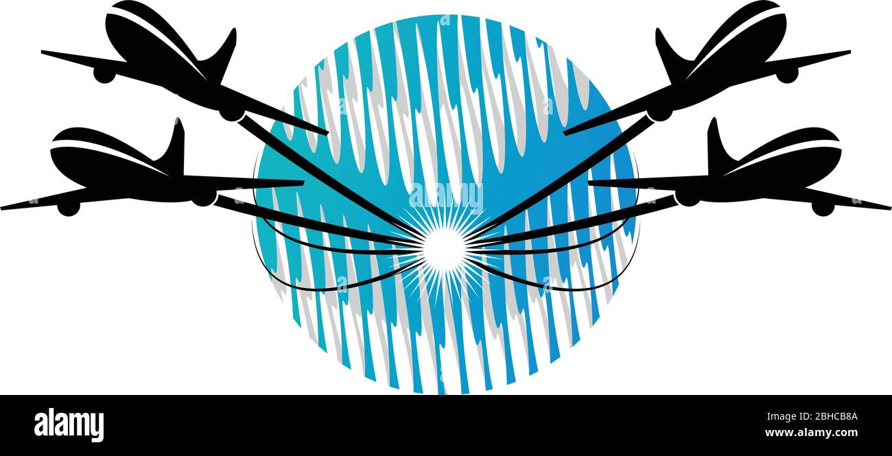 Blue line globe flying plane Stock Vector Images - Alamy