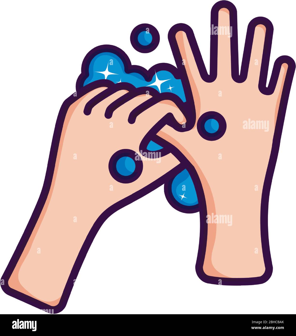 clean hands with water icon over white background, line color style ...