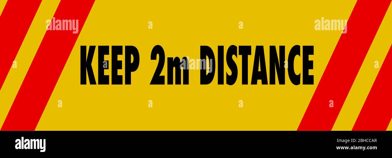 Red and yellow 2 metre distance warning sign Stock Photo - Alamy